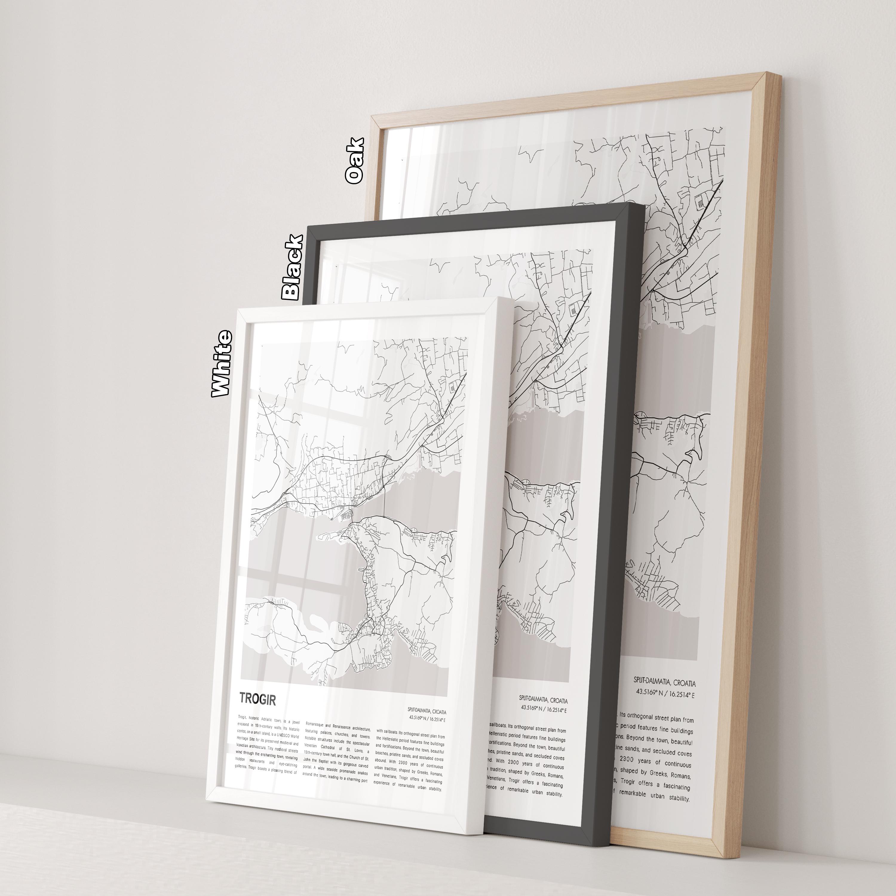 Trogir Map Print, Trogir Travel Map, Trogir Wall Decor Art, Trogir ...