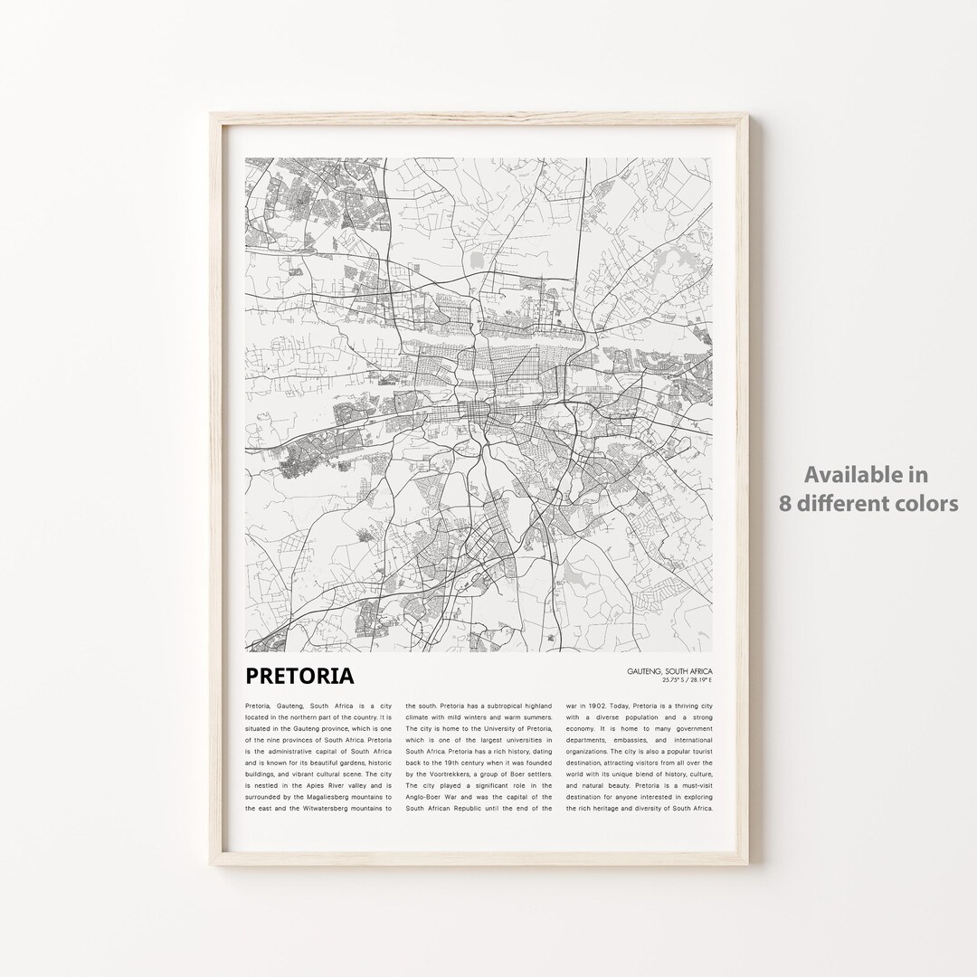 Pretoria Map Print, Pretoria Travel Map, Pretoria Wall Decor Art ...