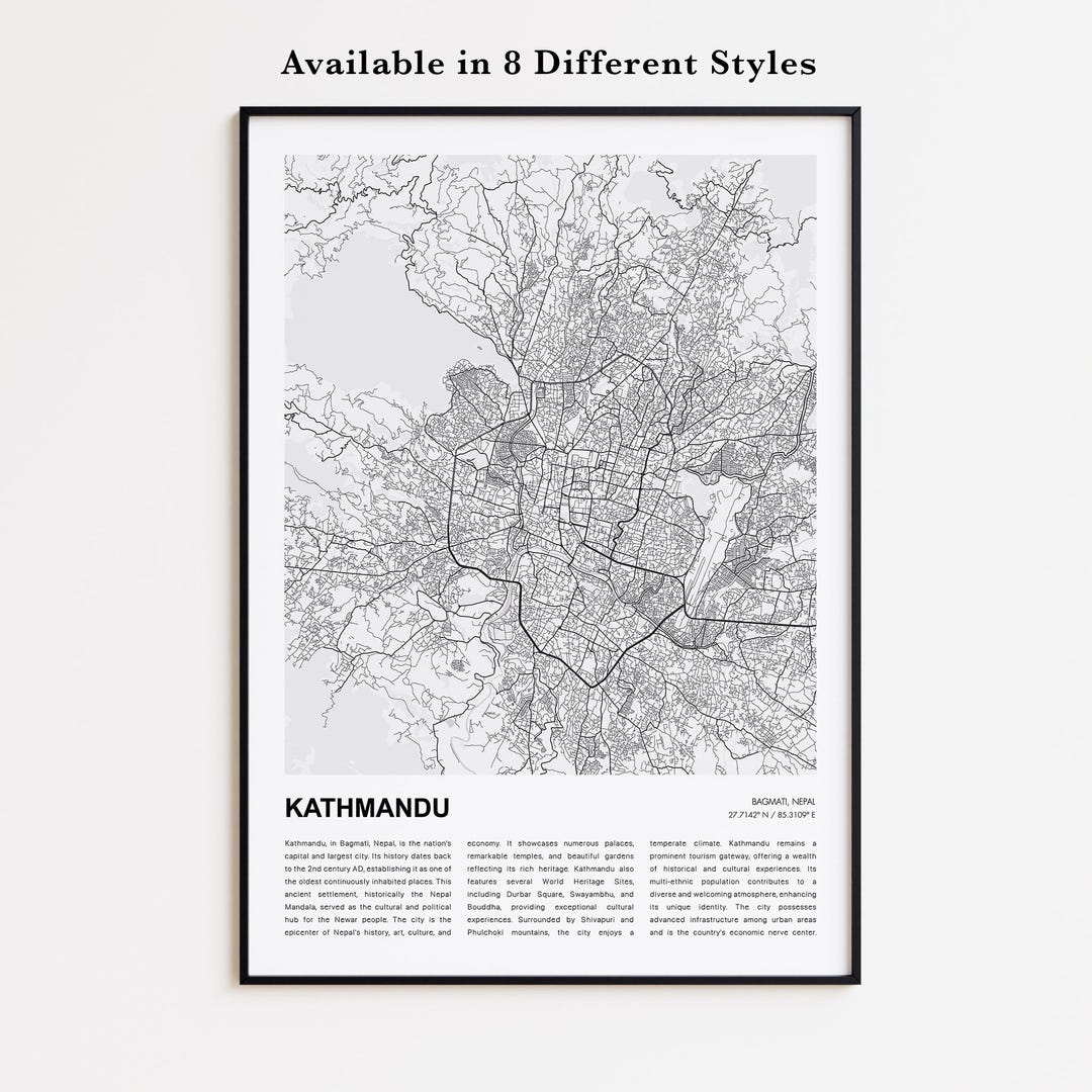 Kathmandu Map Print, Kathmandu Travel Map, Kathmandu Wall Decor Art ...