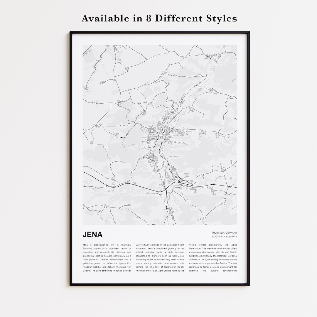 Jena Map Print, Jena Travel Map, Jena Wall Decor Art, Jena Thuringia ...