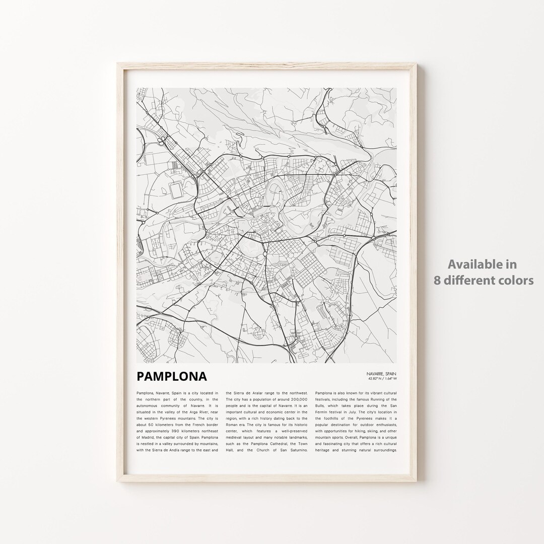 Pamplona Map Print, Pamplona Travel Map, Pamplona Wall Decor Art ...