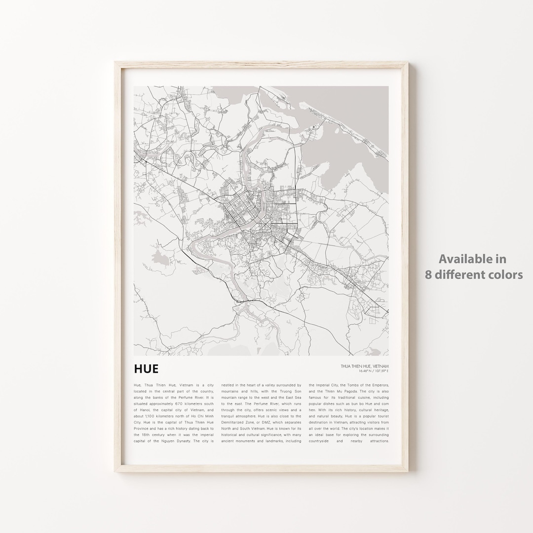 Hue Map Print, Hue Travel Map, Hue Wall Decor Art, Hue Thua Thien Hue ...