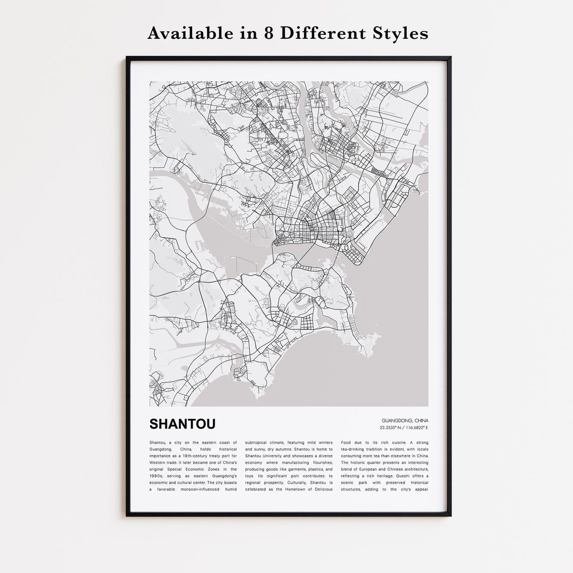 Shantou Map Print, Shantou Travel Map, Shantou Wall Decor Art, Shantou ...