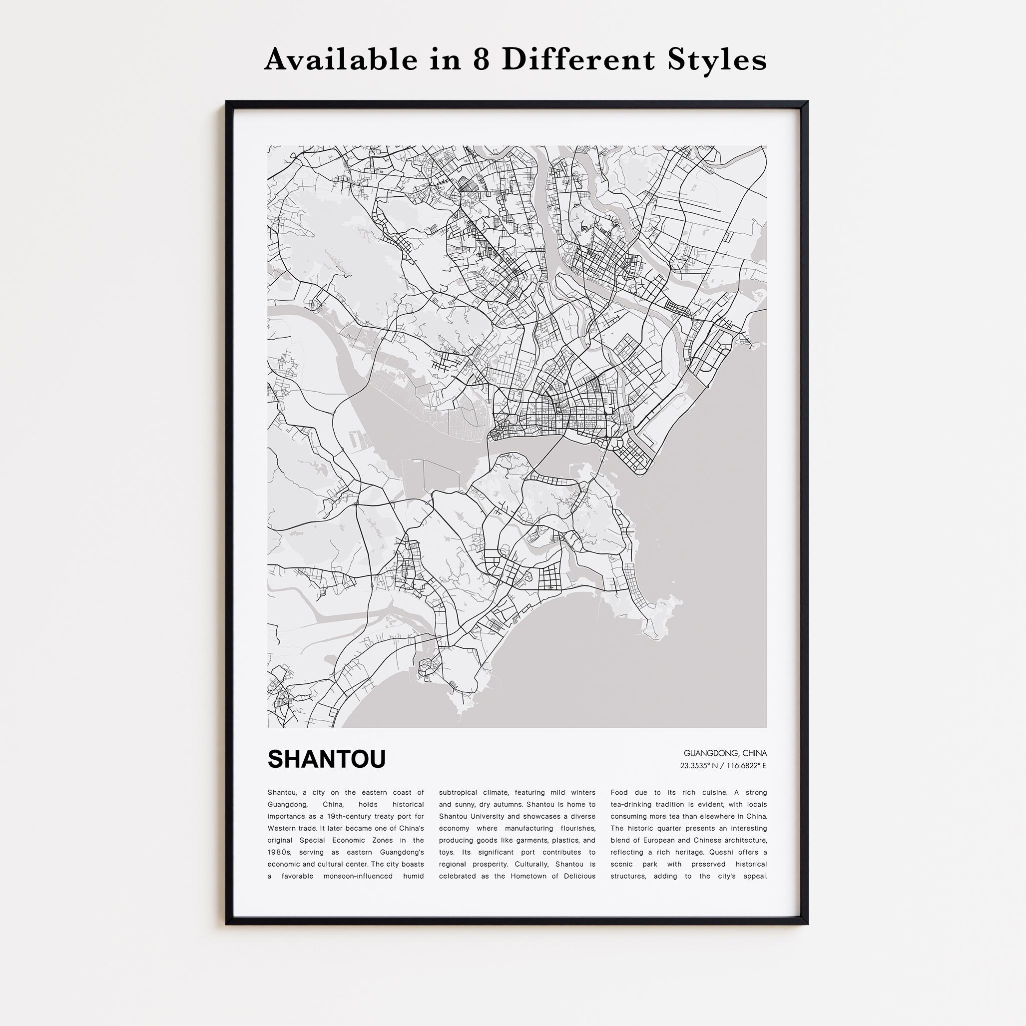 Shantou Map Print, Shantou Travel Map, Shantou Wall Decor Art, Shantou ...