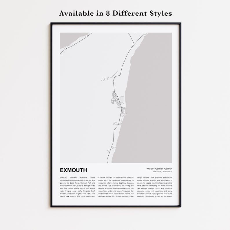 Exmouth Map Print, Exmouth Travel Map, Exmouth Wall Decor Art, Exmouth ...