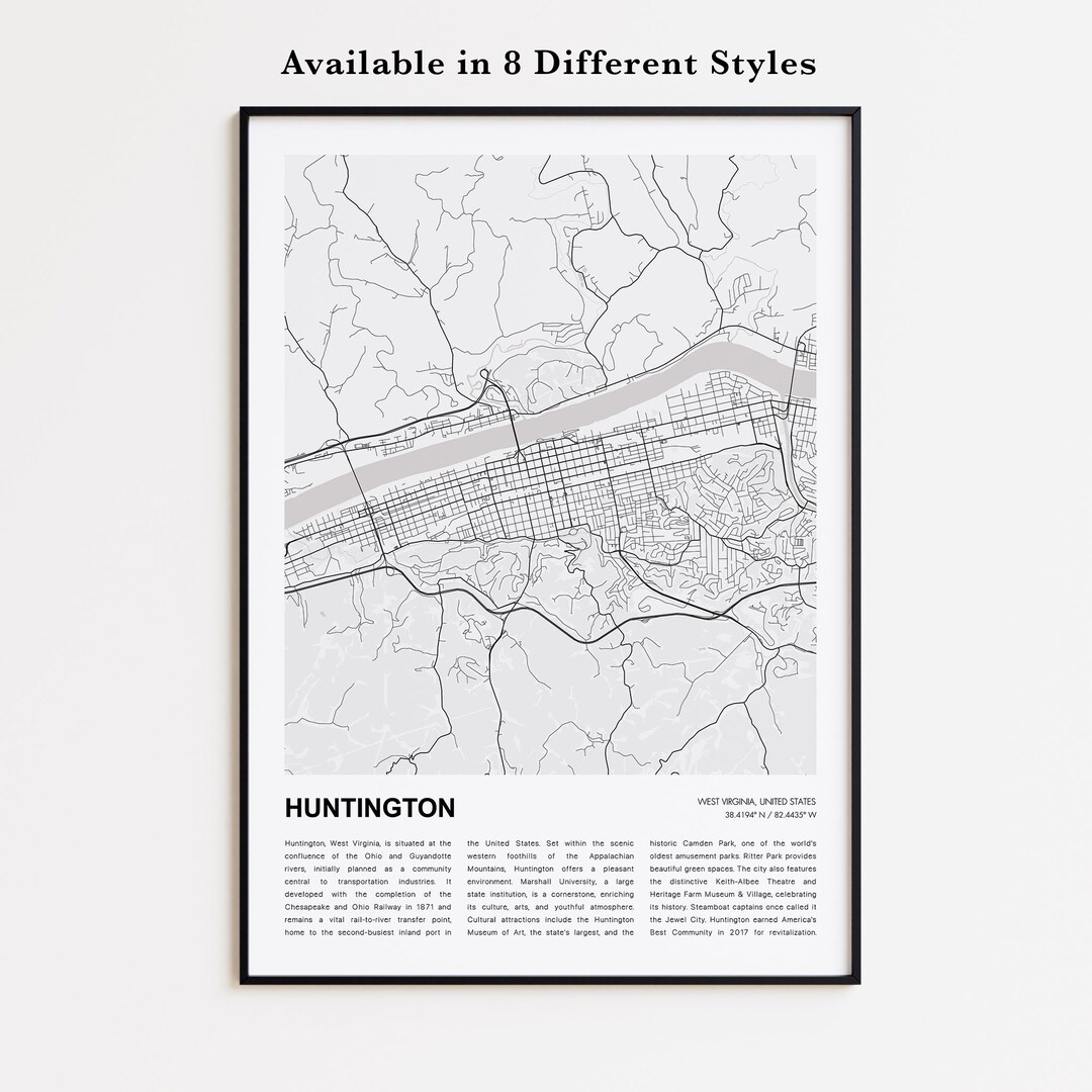 Huntington Map Print, Huntington Travel Map, Huntington Wall Decor Art ...