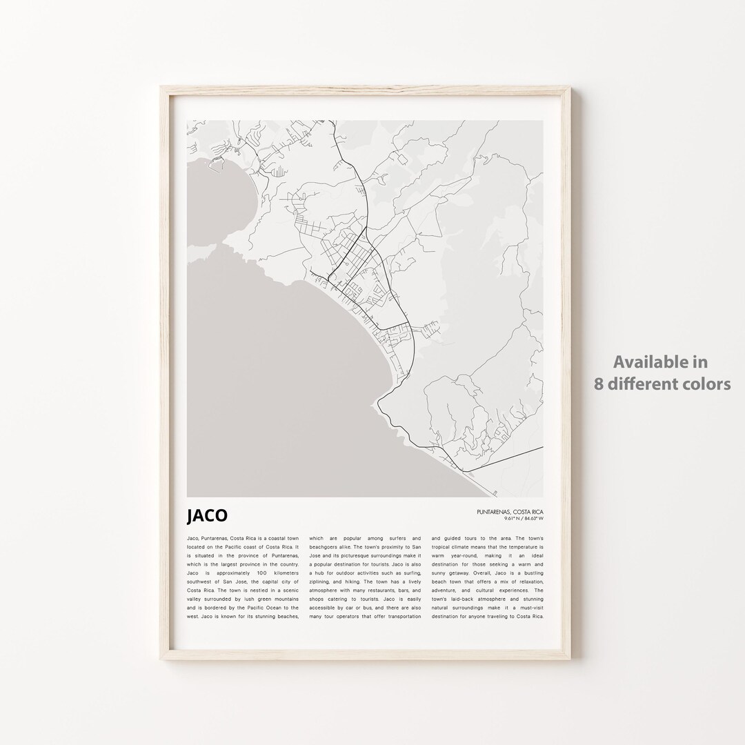 Jaco Map Print, Jaco Travel Map, Jaco Wall Decor Art, Jaco Puntarenas ...