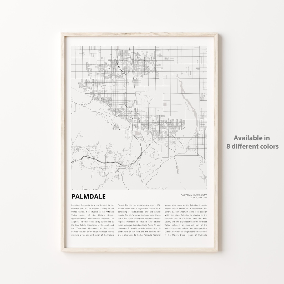 Palmdale Map Print, Palmdale Travel Map, Palmdale Wall Decor Art ...
