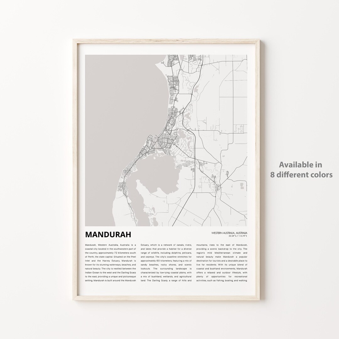 Mandurah Map Print, Mandurah Travel Map, Mandurah Wall Decor Art ...