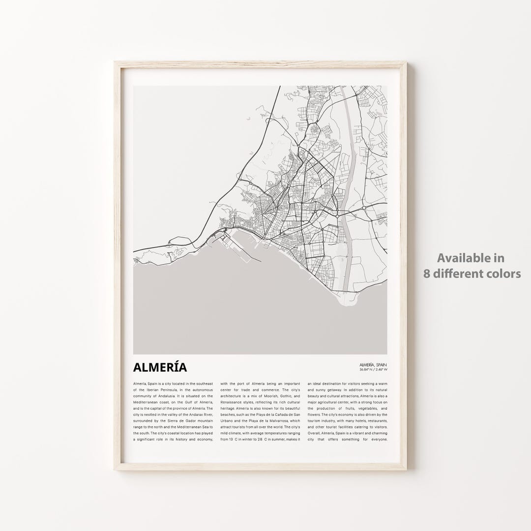Almería Map Print, Almería Travel Map, Almería Wall Decor Art, Almería ...