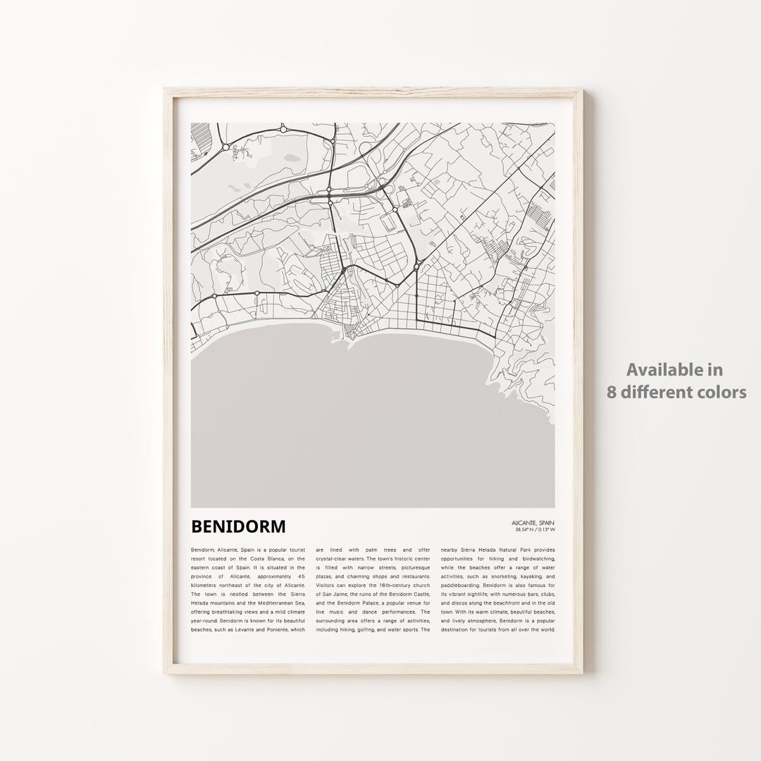 Benidorm Map Print, Benidorm Travel Map, Benidorm Wall Decor Art ...