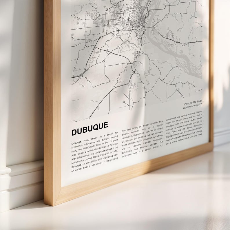 Dubuque Map Print, Dubuque Travel Map, Dubuque Wall Decor Art, Dubuque ...