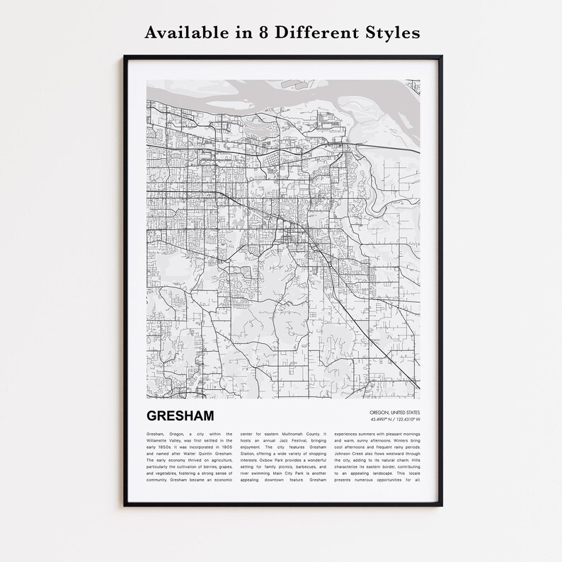 Gresham Map Print, Gresham Travel Map, Gresham Wall Decor Art, Gresham ...