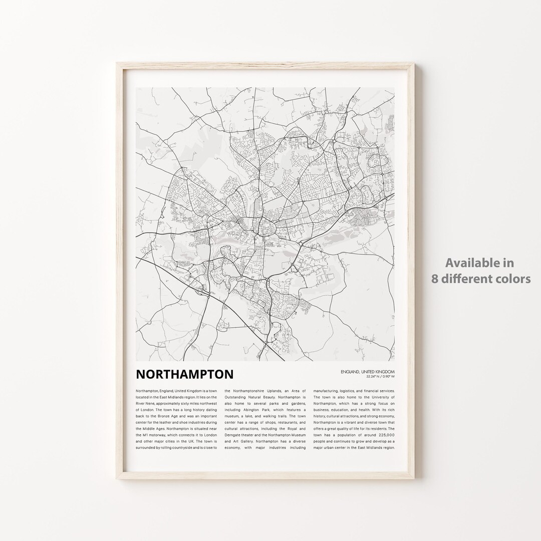 Northampton Map Print, Northampton Travel Map, Northampton Wall Decor ...