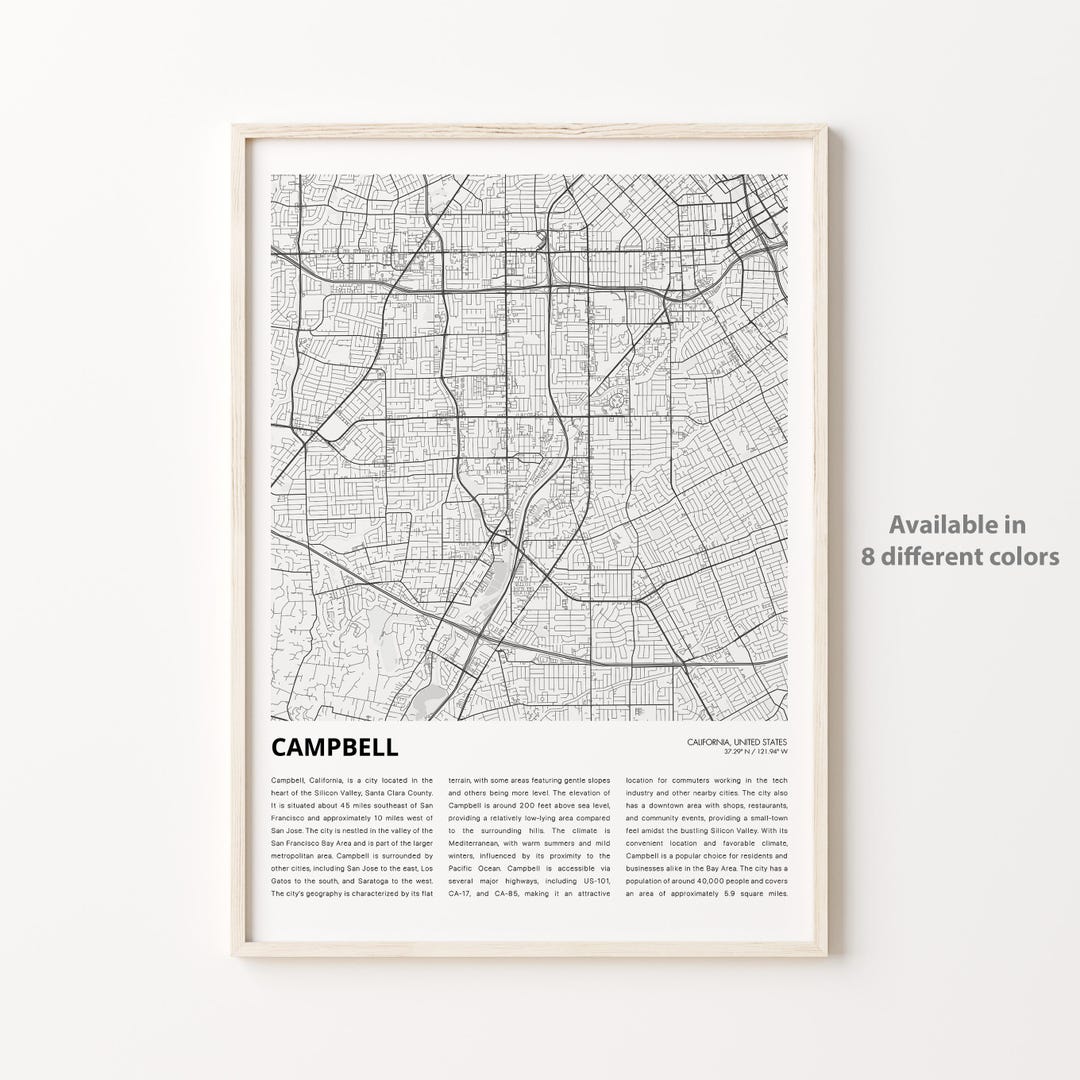 Campbell Map Print, Campbell Travel Map, Campbell Wall Decor Art ...