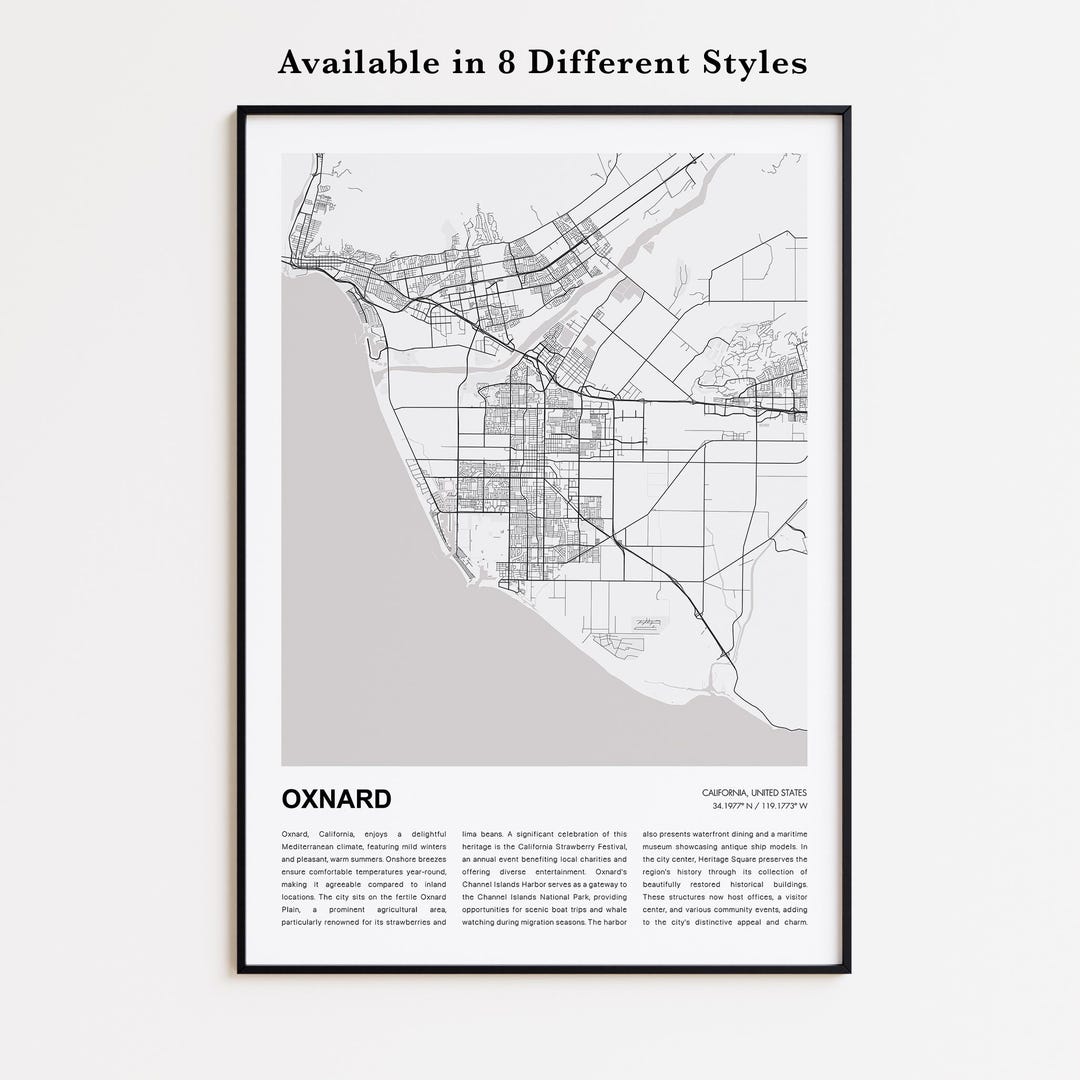 Oxnard Map Print, Oxnard Travel Map, Oxnard Wall Decor Art, Oxnard ...