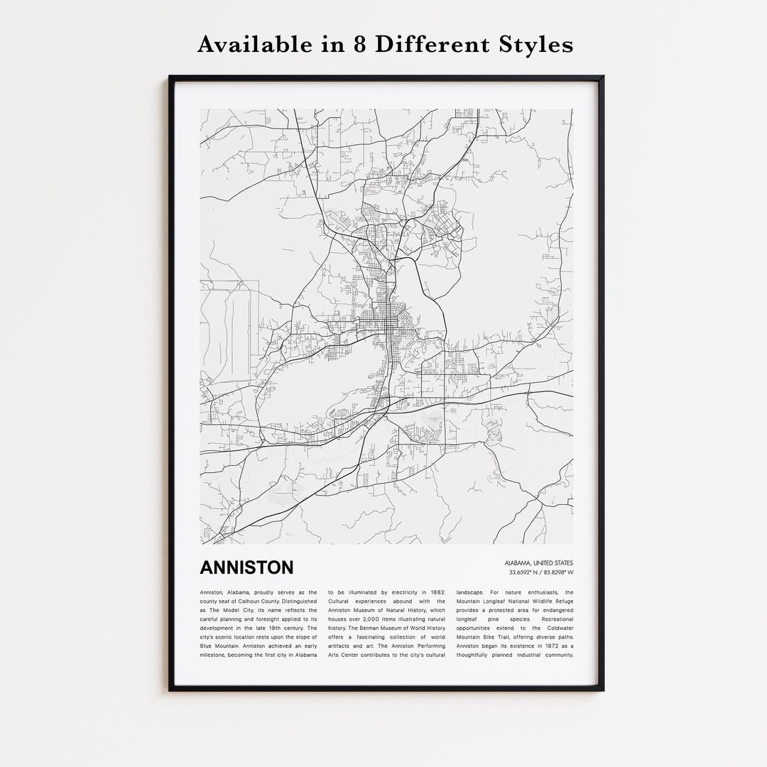 Anniston Map Print, Anniston Travel Map, Anniston Wall Decor Art ...