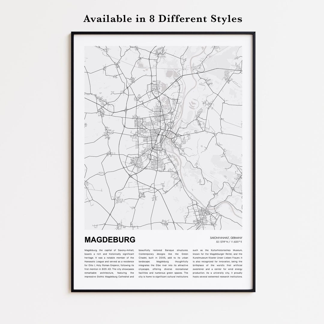 Magdeburg Map Print, Magdeburg Travel Map, Magdeburg Wall Decor Art ...