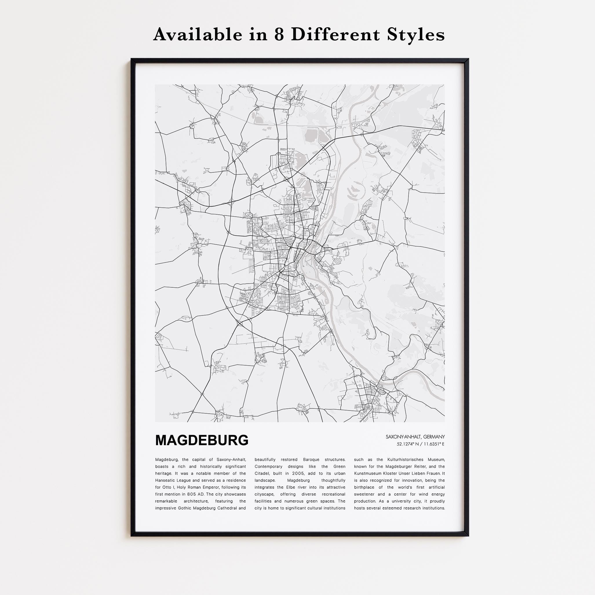 Magdeburg Map Print, Magdeburg Travel Map, Magdeburg Wall Decor Art ...