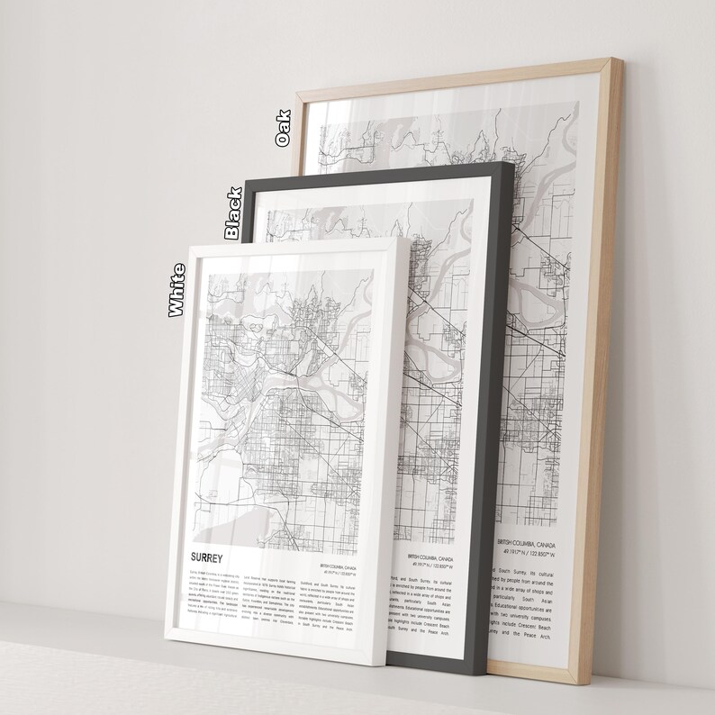 Surrey Map Print, Surrey Travel Map, Surrey Wall Decor Art, Surrey ...