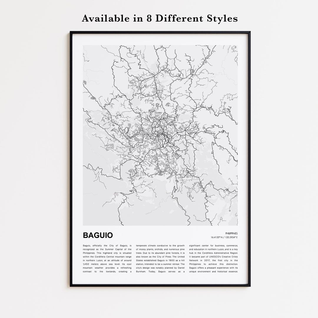 Baguio Map Print, Baguio Travel Map, Baguio Wall Decor Art, Baguio ...