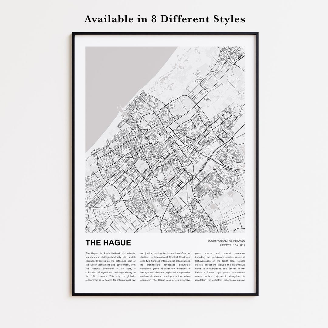 The Hague Map Print, the Hague Travel Map, the Hague Wall Decor Art ...