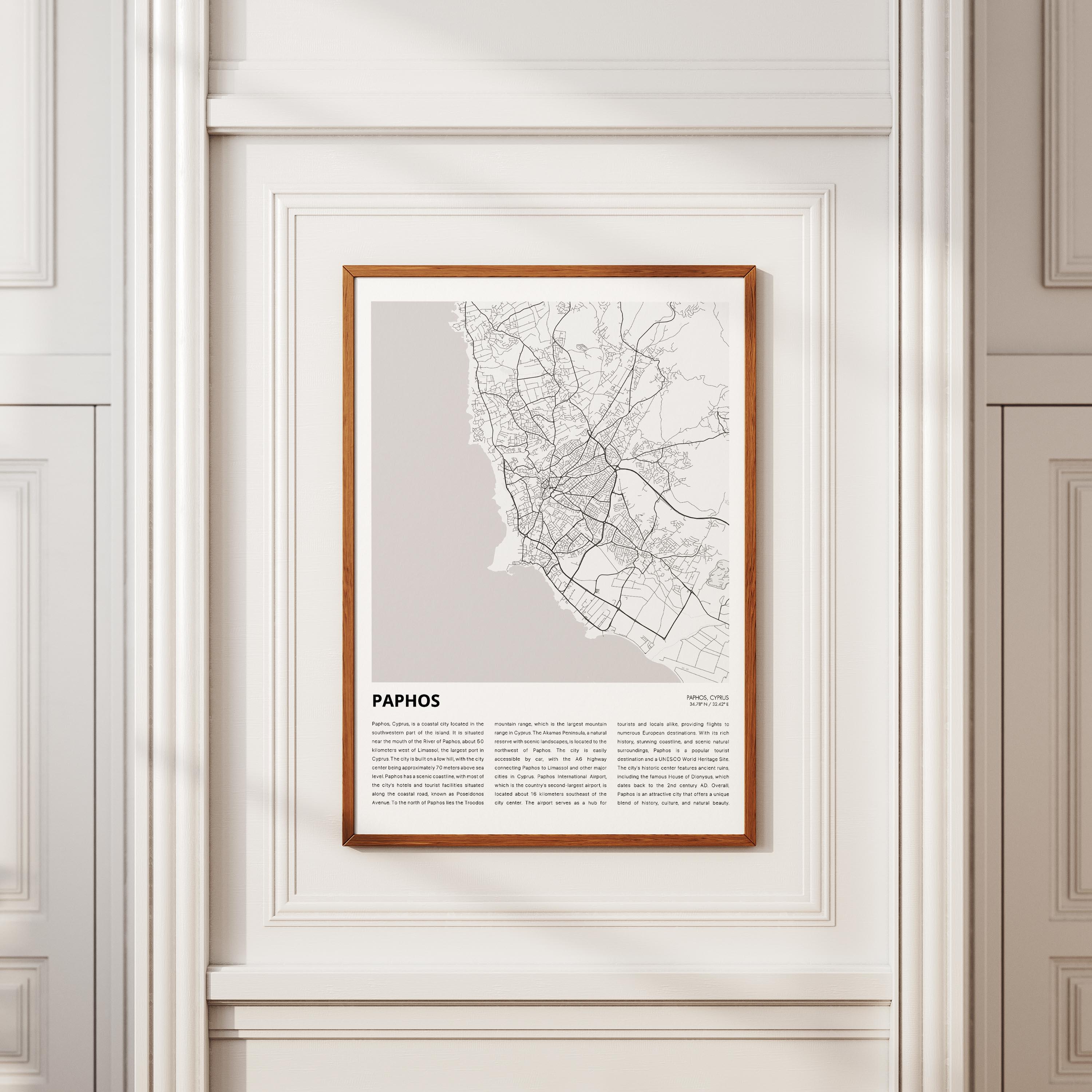 Paphos Map Print, Paphos Travel Map, Paphos Wall Decor Art, Paphos ...