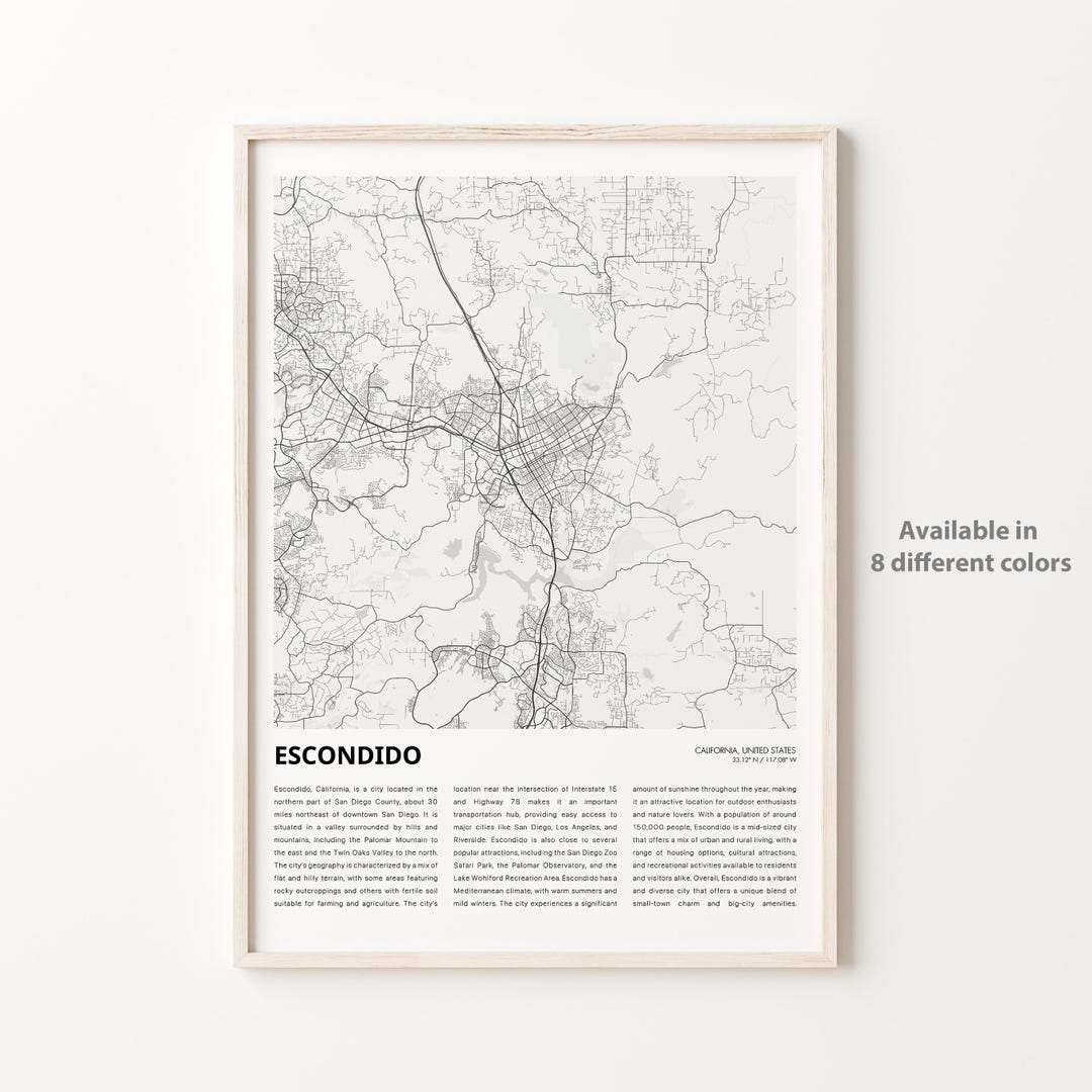 Escondido Map Print, Escondido Travel Map, Escondido Wall Decor Art ...