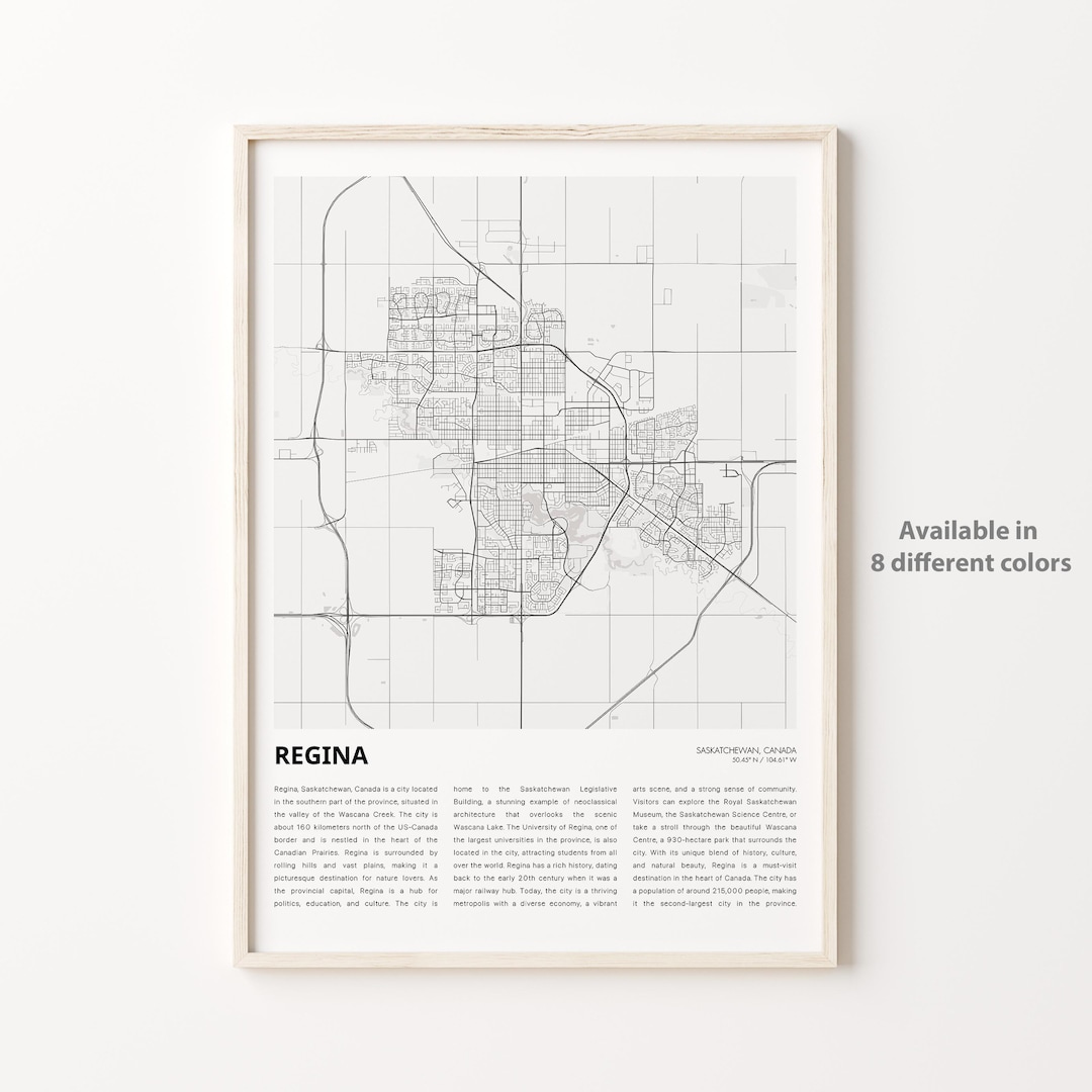 Regina Map Print, Regina Travel Map, Regina Wall Decor Art, Regina ...