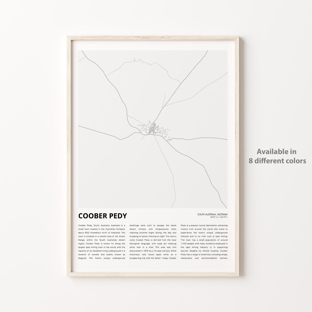 Coober Pedy Map Print, Coober Pedy Travel Map, Coober Pedy Wall Decor ...