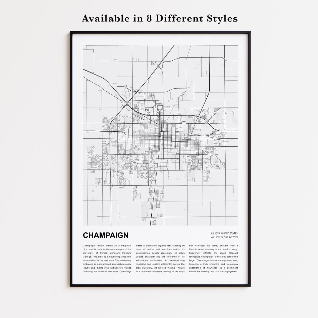 Champaign Map Print, Champaign Travel Map, Champaign Wall Decor Art ...