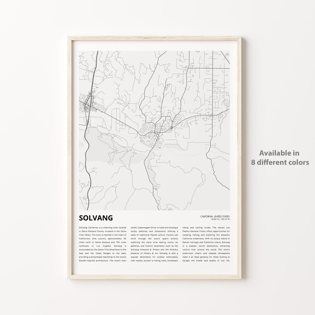 Solvang Map Print, Solvang Travel Map, Solvang Wall Decor Art, Solvang ...