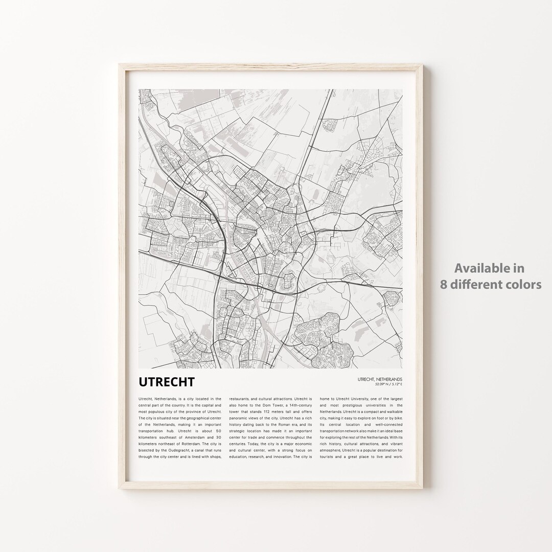 Utrecht Map Print, Utrecht Travel Map, Utrecht Wall Decor Art, Utrecht ...
