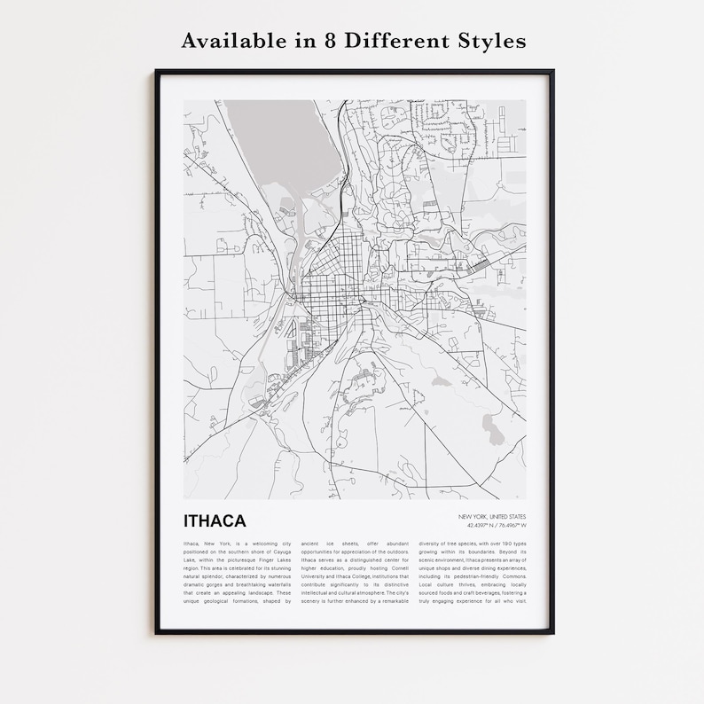 Ithaca Map Print, Ithaca Travel Map, Ithaca Wall Decor Art, Ithaca New ...