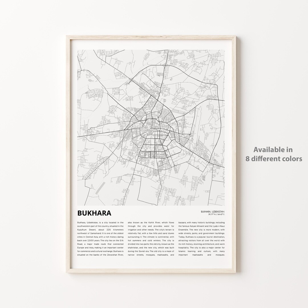 Bukhara Map Print, Bukhara Travel Map, Bukhara Wall Decor Art, Bukhara ...