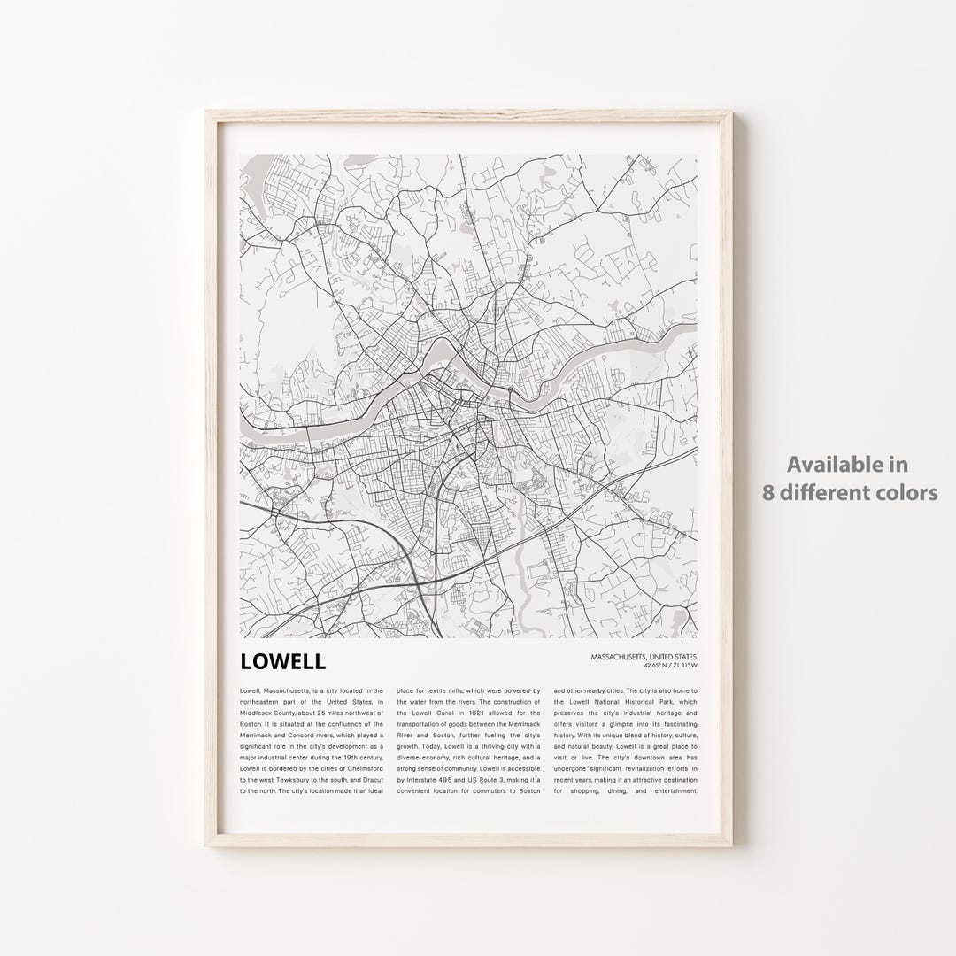 Lowell Map Print, Lowell Travel Map, Lowell Wall Decor Art, Lowell ...