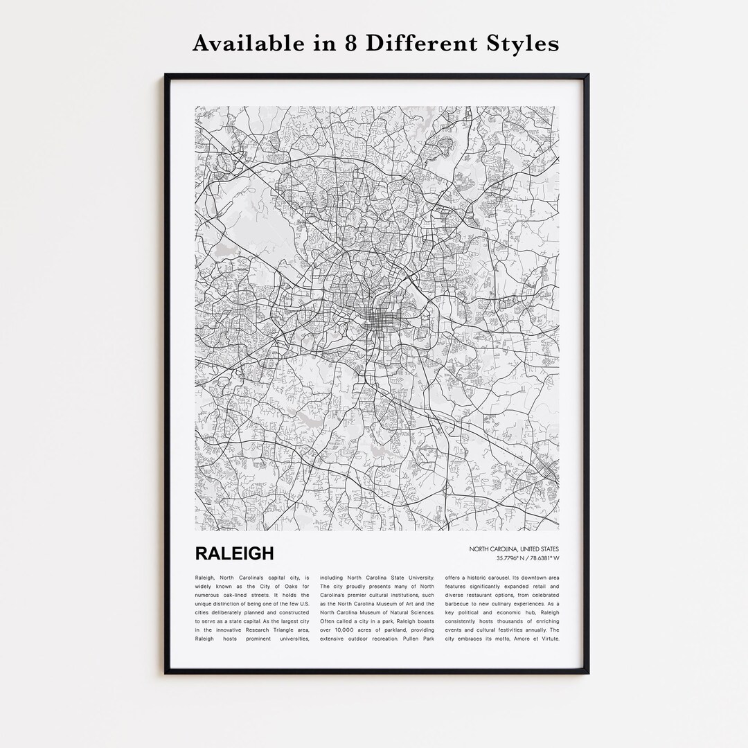 Raleigh Map Print, Raleigh Travel Map, Raleigh Wall Decor Art, Raleigh ...