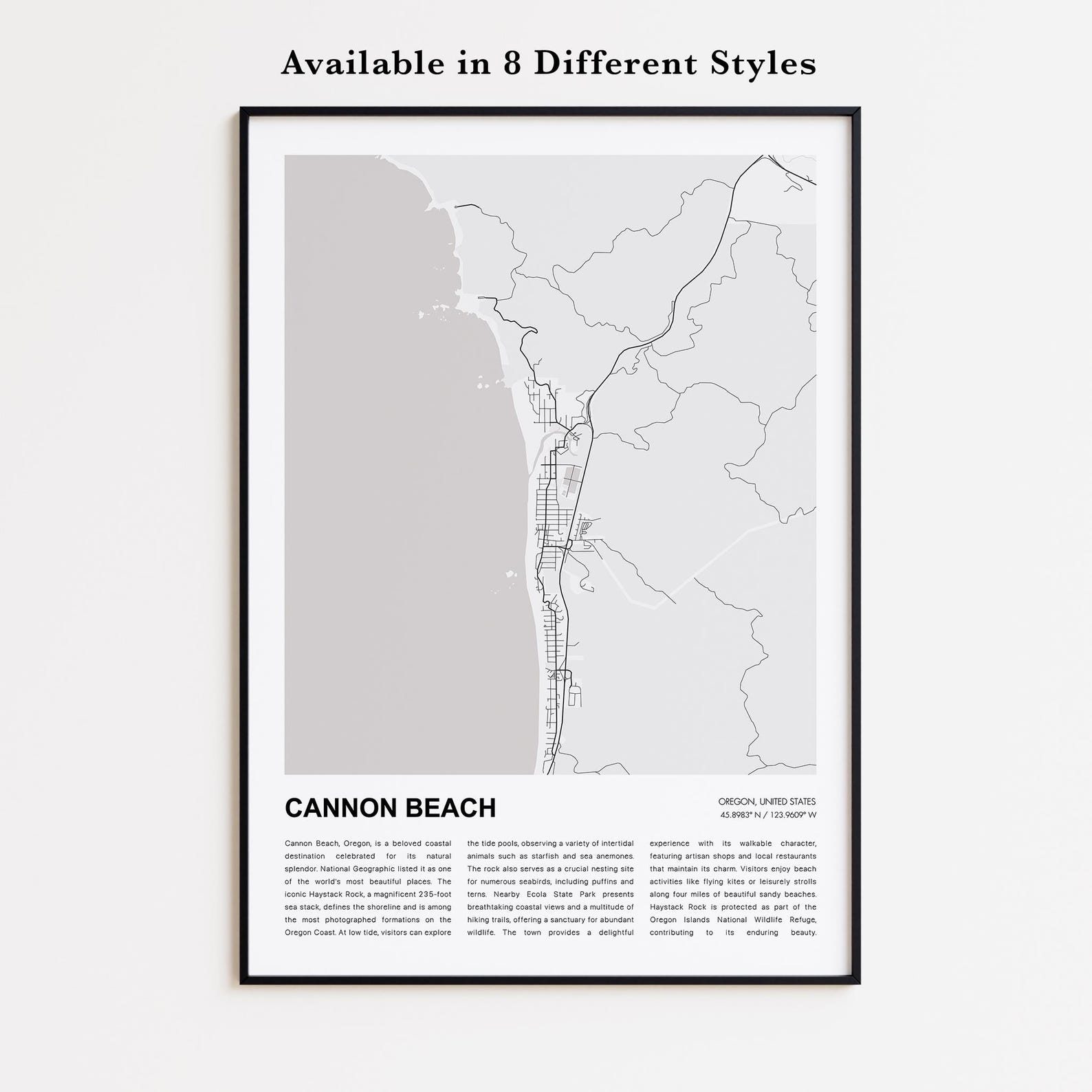 Cannon Beach Map Print, Cannon Beach Travel Map, Cannon Beach Wall ...