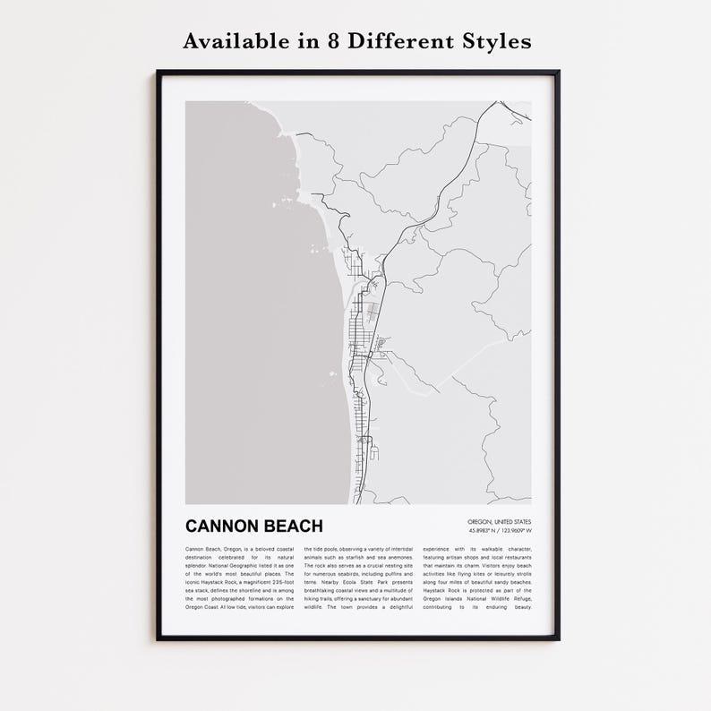 Cannon Beach Map Print, Cannon Beach Travel Map, Cannon Beach Wall ...