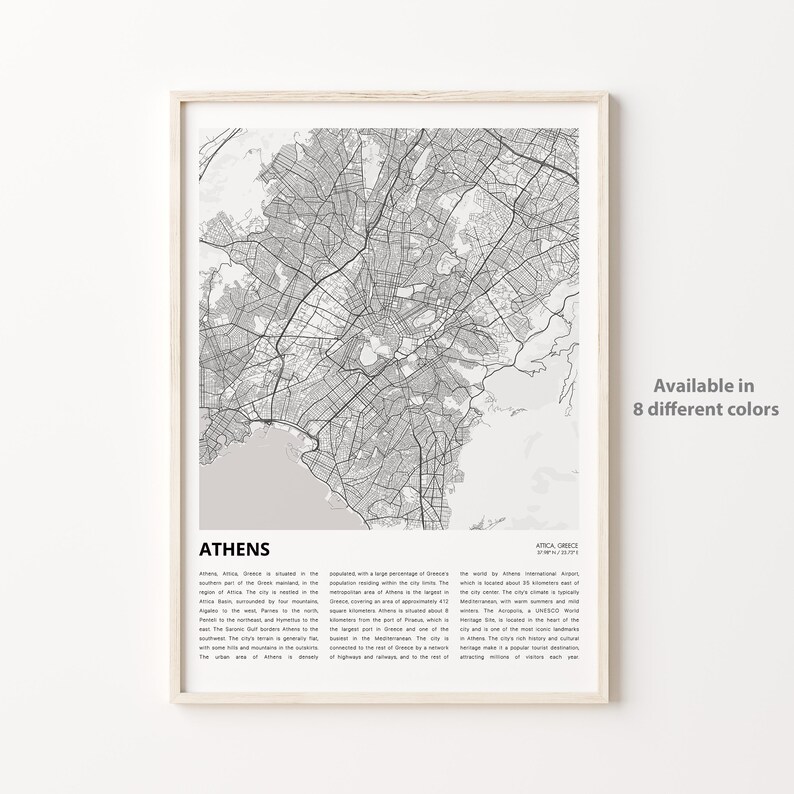Athens Map Print, Athens Travel Map, Athens Wall Decor Art, Athens ...