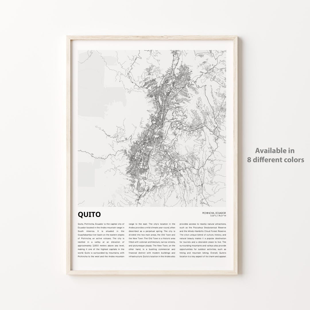 Quito Map Print, Quito Travel Map, Quito Wall Decor Art, Quito ...