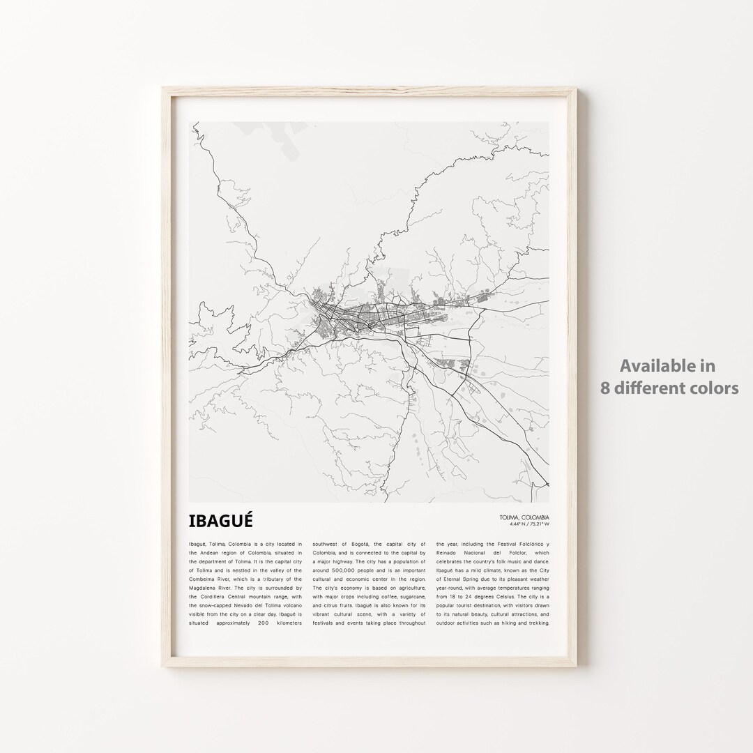 Ibagué Map Print, Ibagué Travel Map, Ibagué Wall Decor Art, Ibagué ...
