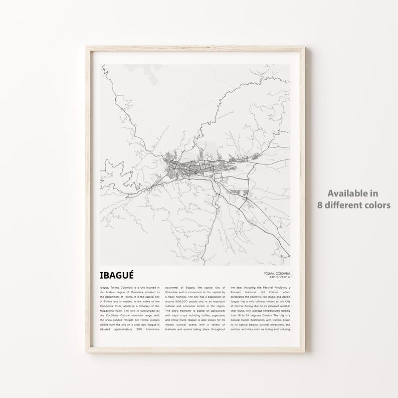 Ibagué Map Print, Ibagué Travel Map, Ibagué Wall Decor Art, Ibagué ...