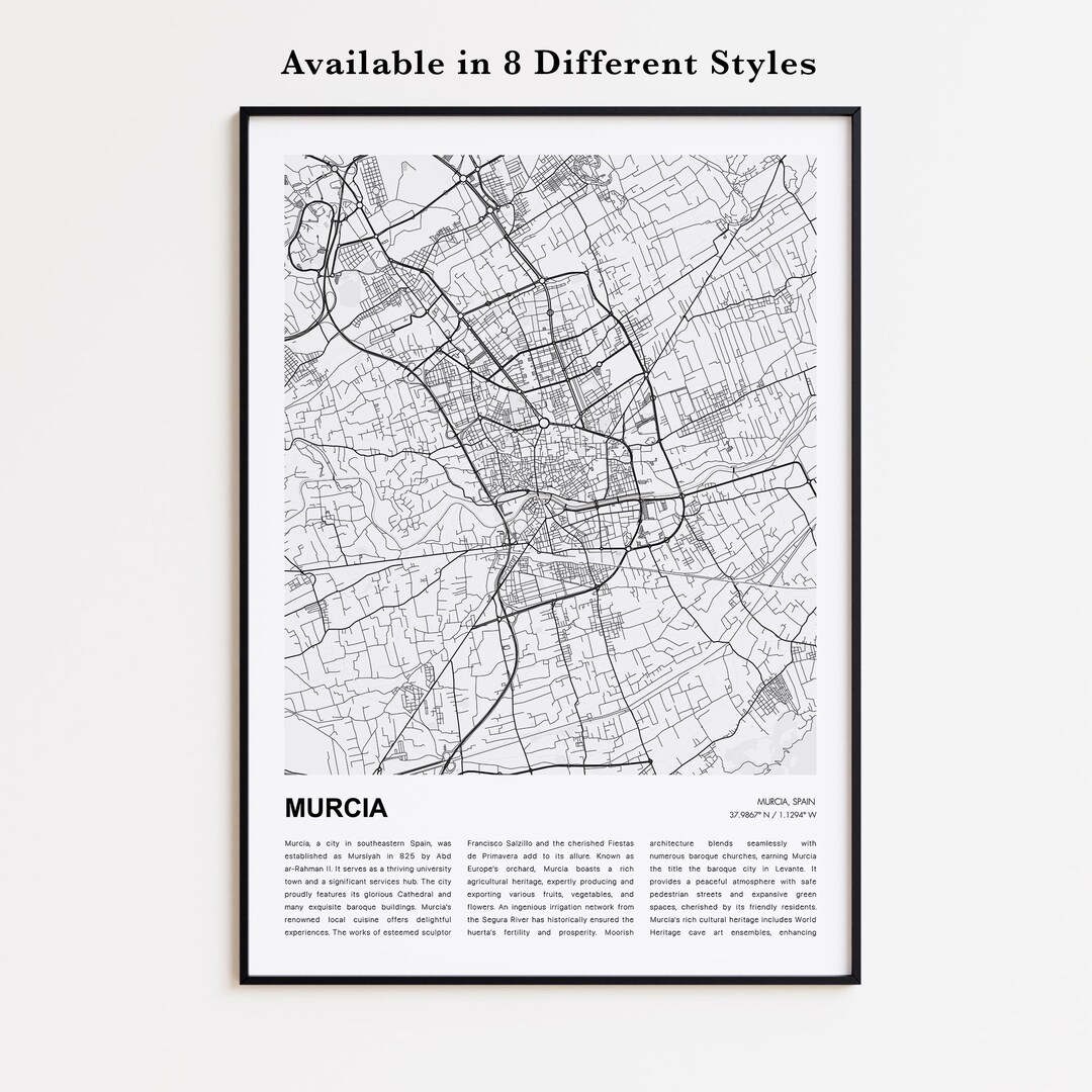 Murcia Map Print, Murcia Travel Map, Murcia Wall Decor Art, Murcia ...