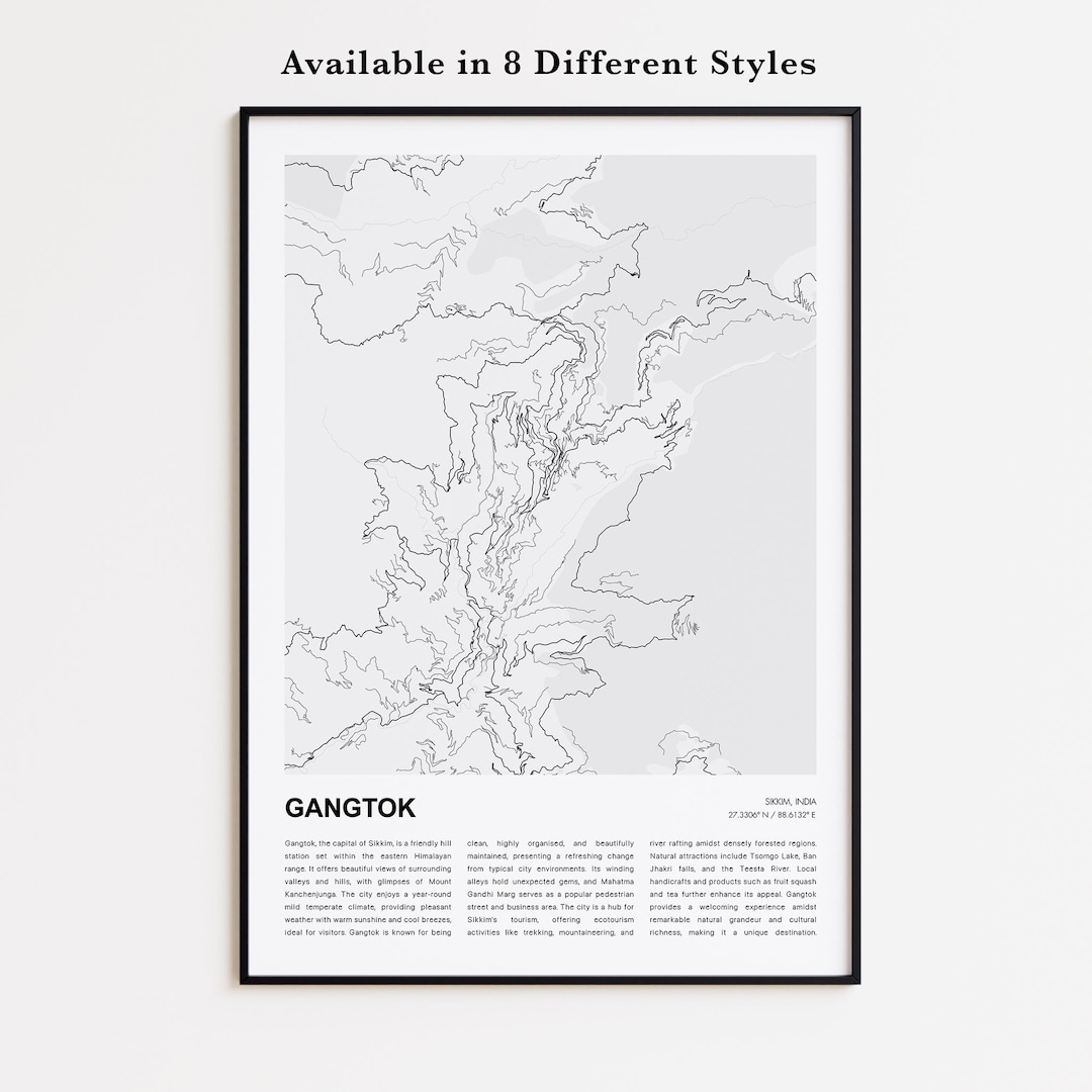 Gangtok Map Print, Gangtok Travel Map, Gangtok Wall Decor Art, Gangtok ...
