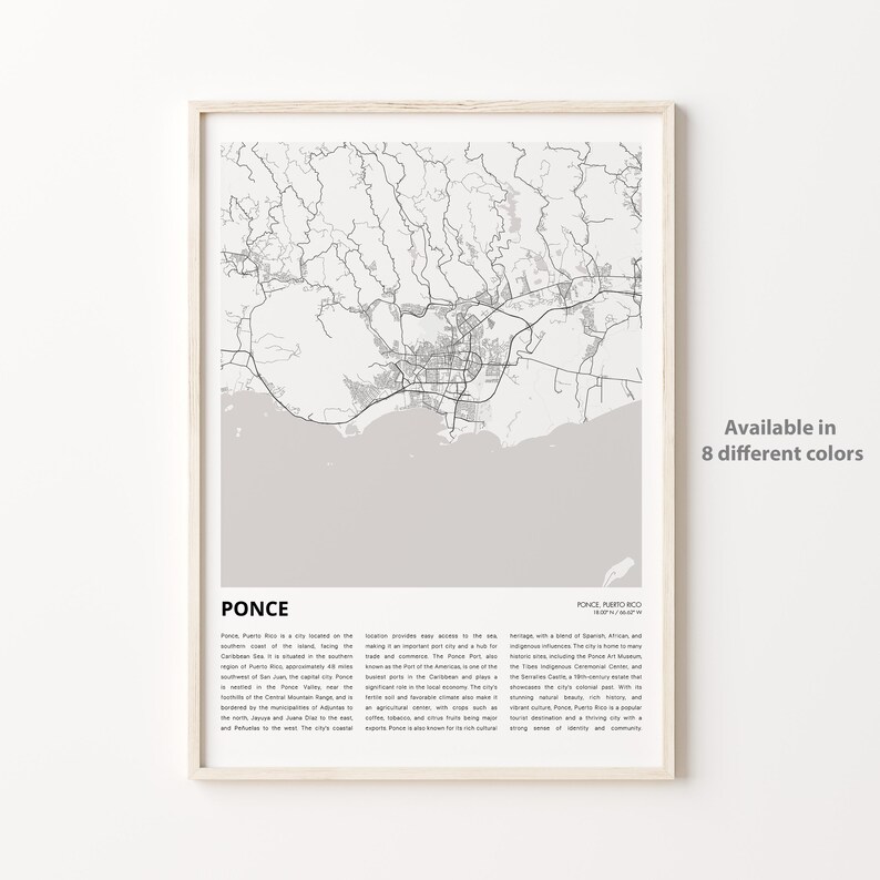 Ponce Map Print, Ponce Travel Map, Ponce Wall Decor Art, Ponce Ponce ...