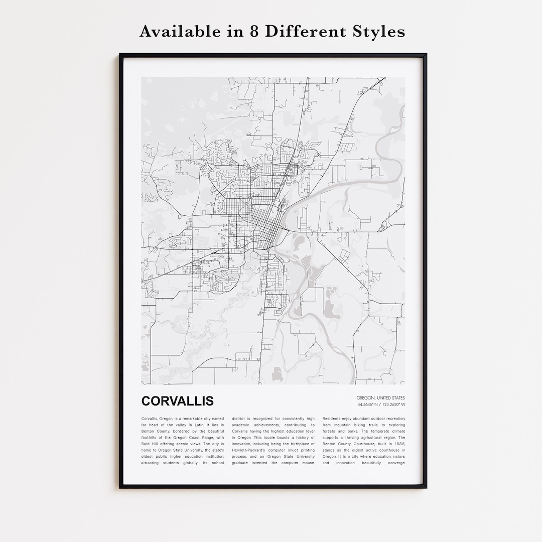 Corvallis Map Print, Corvallis Travel Map, Corvallis Wall Decor Art ...