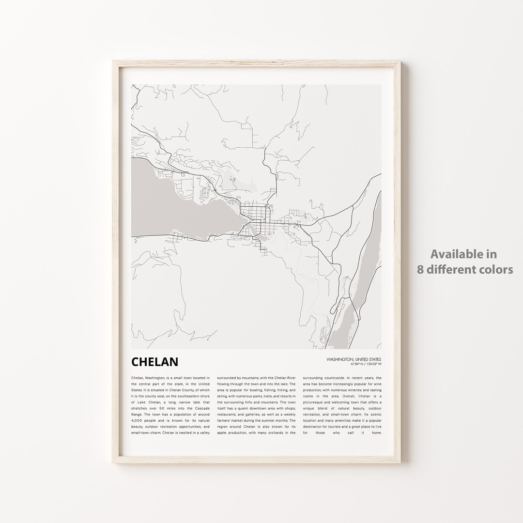 Chelan Map Print, Chelan Travel Map, Chelan Wall Decor Art, Chelan ...