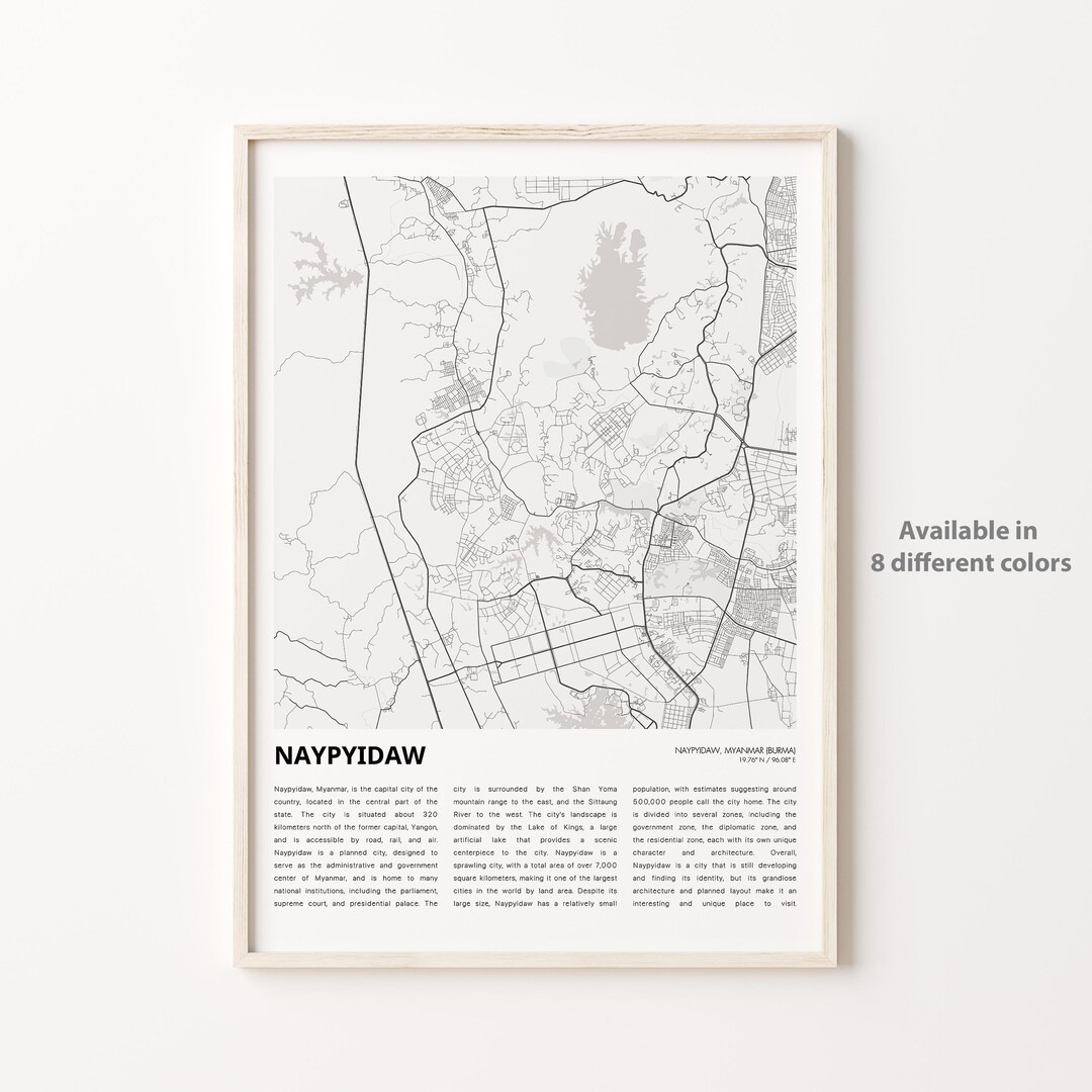 Naypyidaw Map Print, Naypyidaw Travel Map, Naypyidaw Wall Decor Art ...