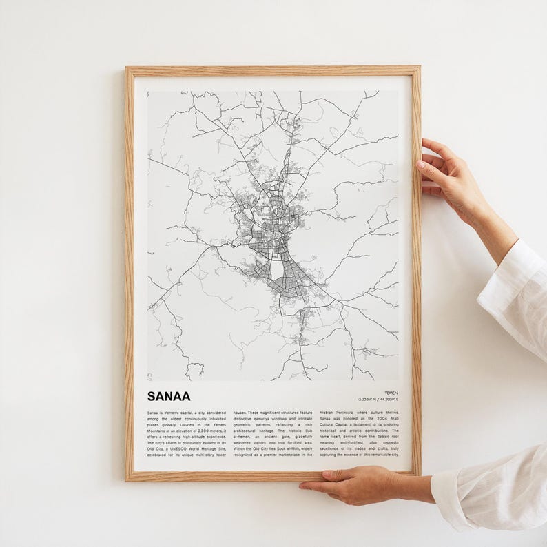 Sana'a Map Print, Sana'a Travel Map, Sana'a Wall Decor Art, Sana'a Sana ...